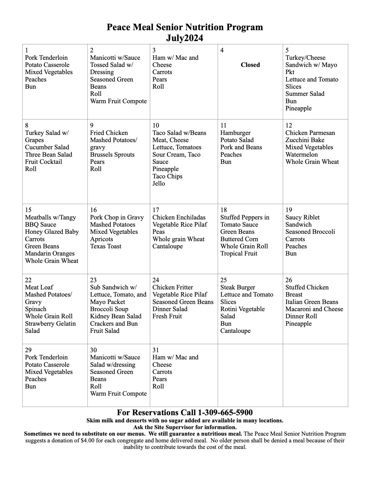 Peace Meal Menus – The Paper On Line