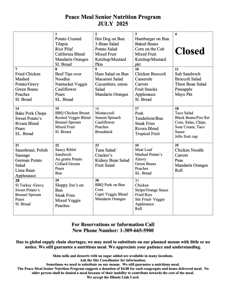Peace Meal Menus – The Paper On Line