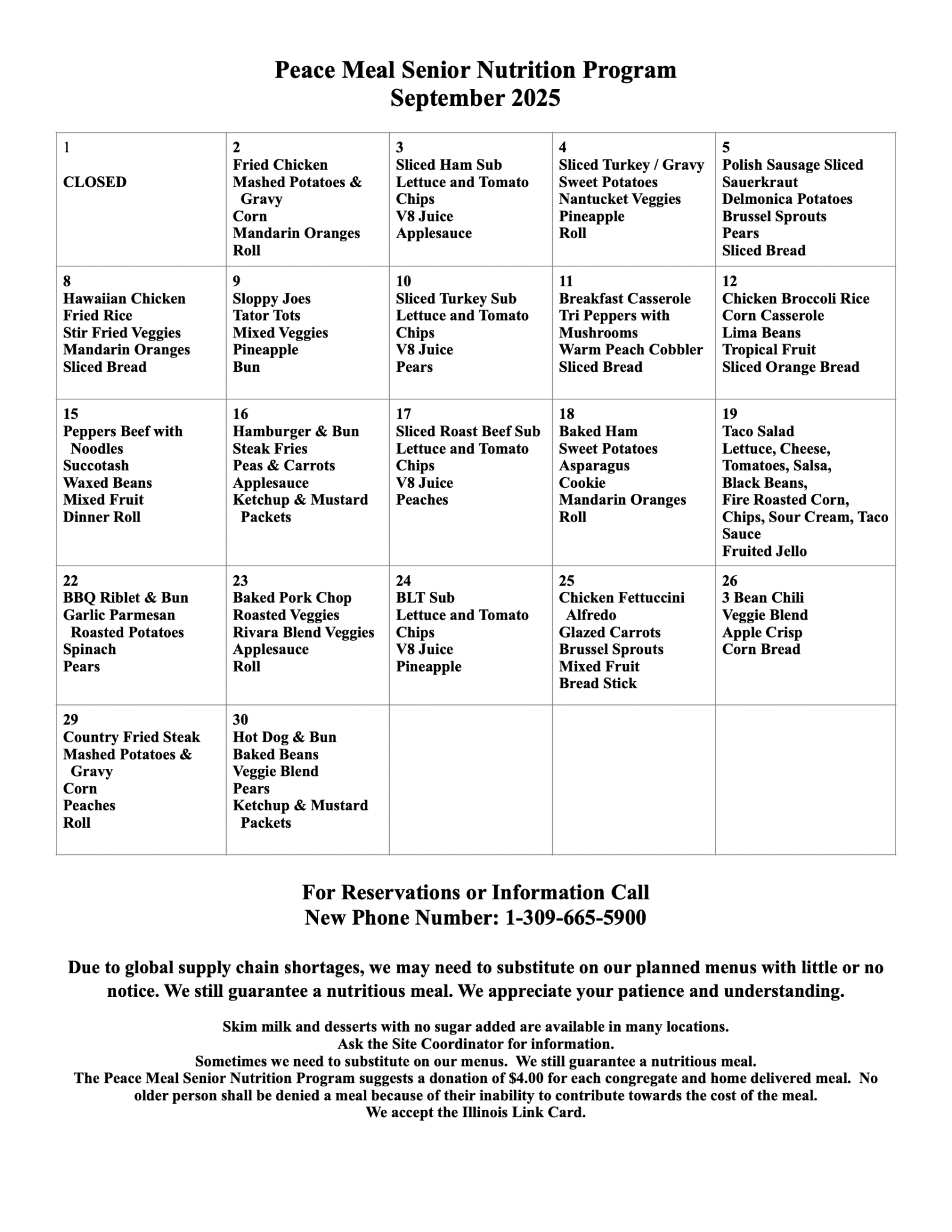 Peace Meal Menus – The Paper On Line